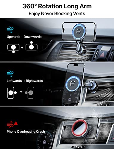 Ciencimy Compatible for MagSafe Car Mount [Strongest Magnet] Magnetic Phone Holder for Car [360° Adjustable] Air Vent Magnetic Phone Mount Fit for MagSafe iPhone 14 13 12 Pro Max Plus Mini