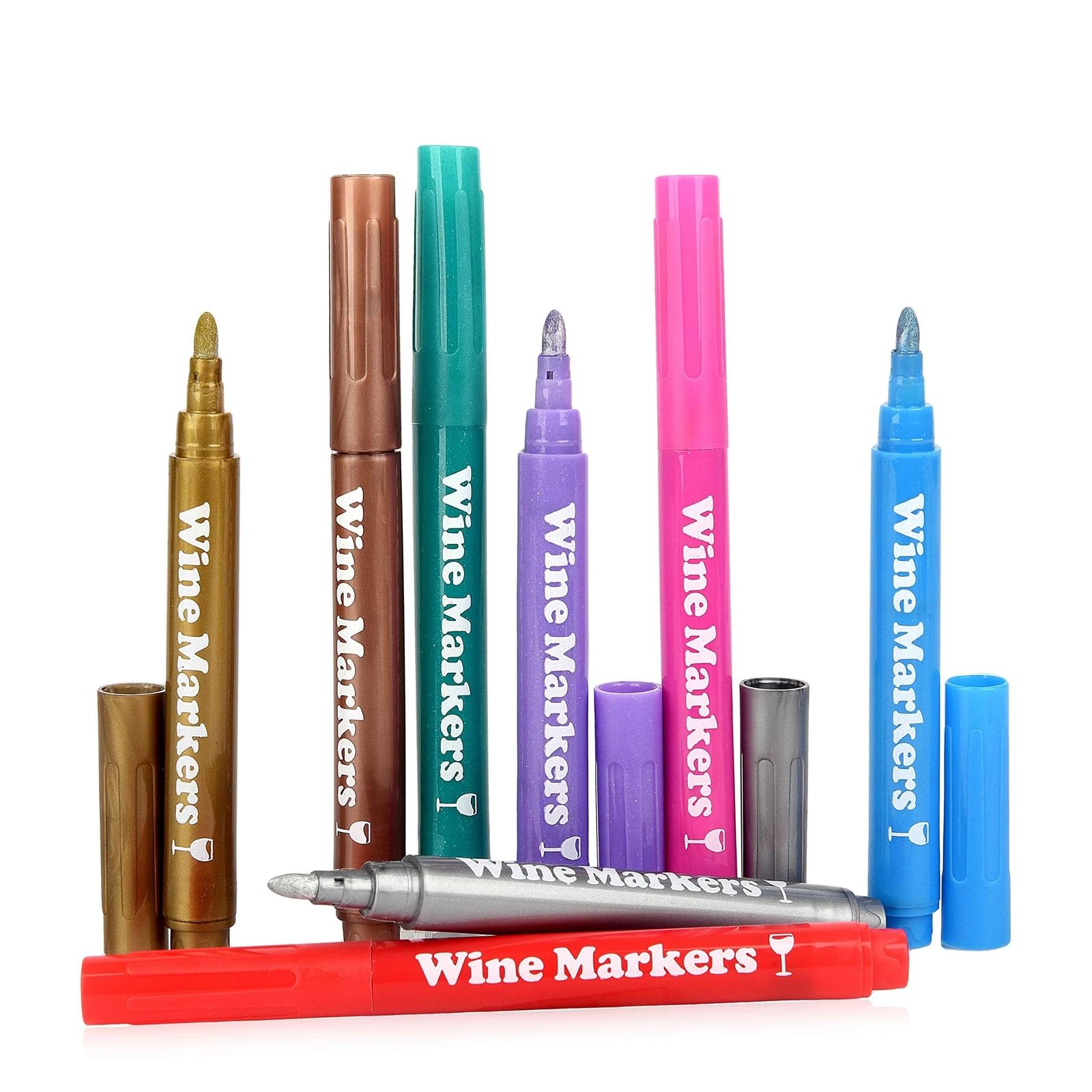 Wine Glass Markers, Pack of 10 By Vaci + Stencils + Glass Lables, Metallic Color Pens Drink Markers, Personalize your Drink, Washable Wine Accessories Gift