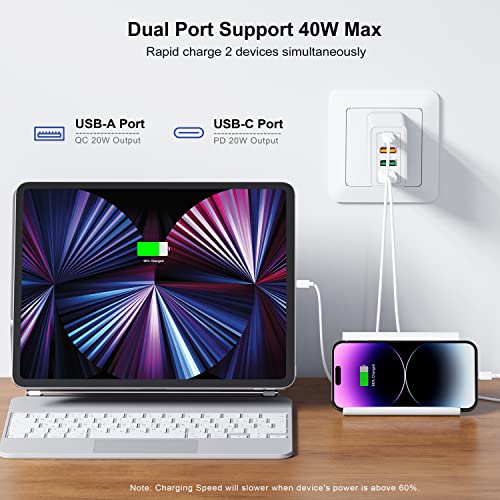 40W USB C Wall Charger Block, 2-Pack 4Port PD+QC Fast Power Adapter, Type C Charging Brick Cube Plug for iPhone 11/12/13/14/Pro Max, XS/XR/X, iPad/AirPods Pro, Samsung, Google, Tablet, Android(White)