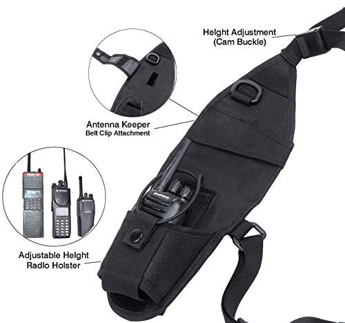abcGoodefg Universal Left Side Radio Shoulder Holster Chest Harness Holder for Two Way Radios Walkie Talkie Rescue Essentials