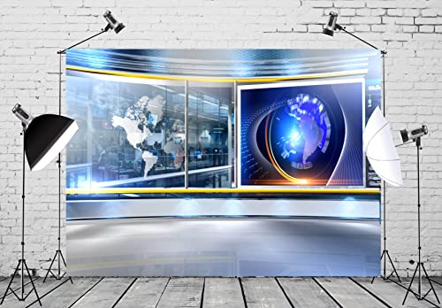 Loccor 8x6ft News Broadcast Backdrop Fabric Studio TV Global Breaking News Broadcasting Hall Backdrop Media Program Reporter Interview Photography Background Business Person Video Record Photo Props