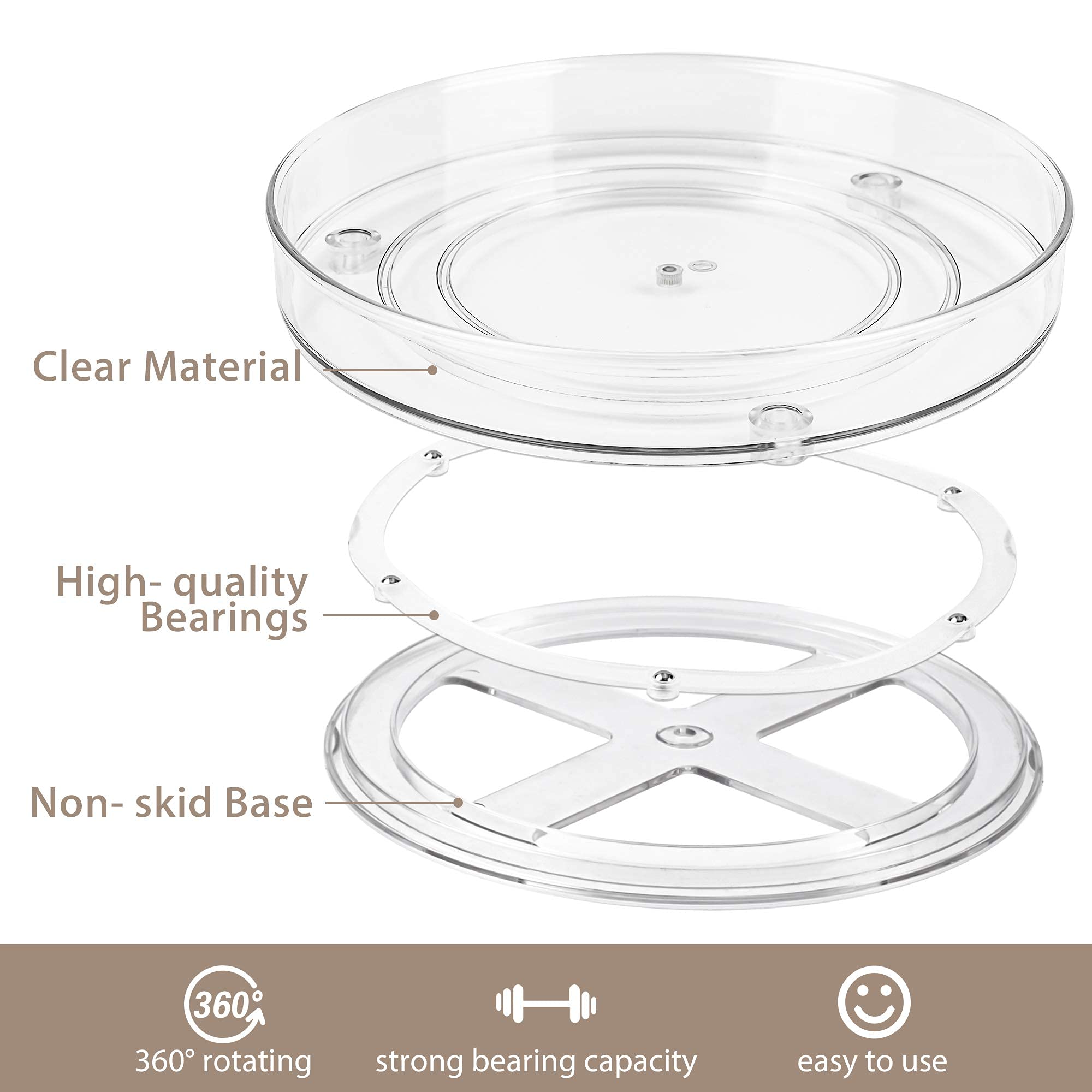Empaxum 2 Pack Lazy Susan Cabinet Organizer 10.6" Clear Plastic Turntable Organizer Rotating Spice Rack Kitchen Storage Cosmetic Makeup Organizers for Pantry, Countertop, Fridge, Vanity, Bathroom