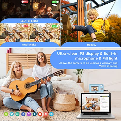 Digital Camera, RUAHETIL Autofocus FHD 1080P 48MP Kids Vlogging Camera with 32GB Memory Card, 2 Charging Modes 16X Zoom Compact Camera Point and Shoot Camera for Kids Teens (Light Blue)