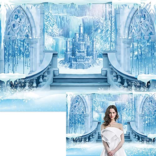 7x5ft Winter Castle Photography Backdrop,Winter Wonderland Frozen Castle Backdrops,Ice Castle Frozen Snowflake Photography Banner Winter Frozen Party Supplies Backdrop
