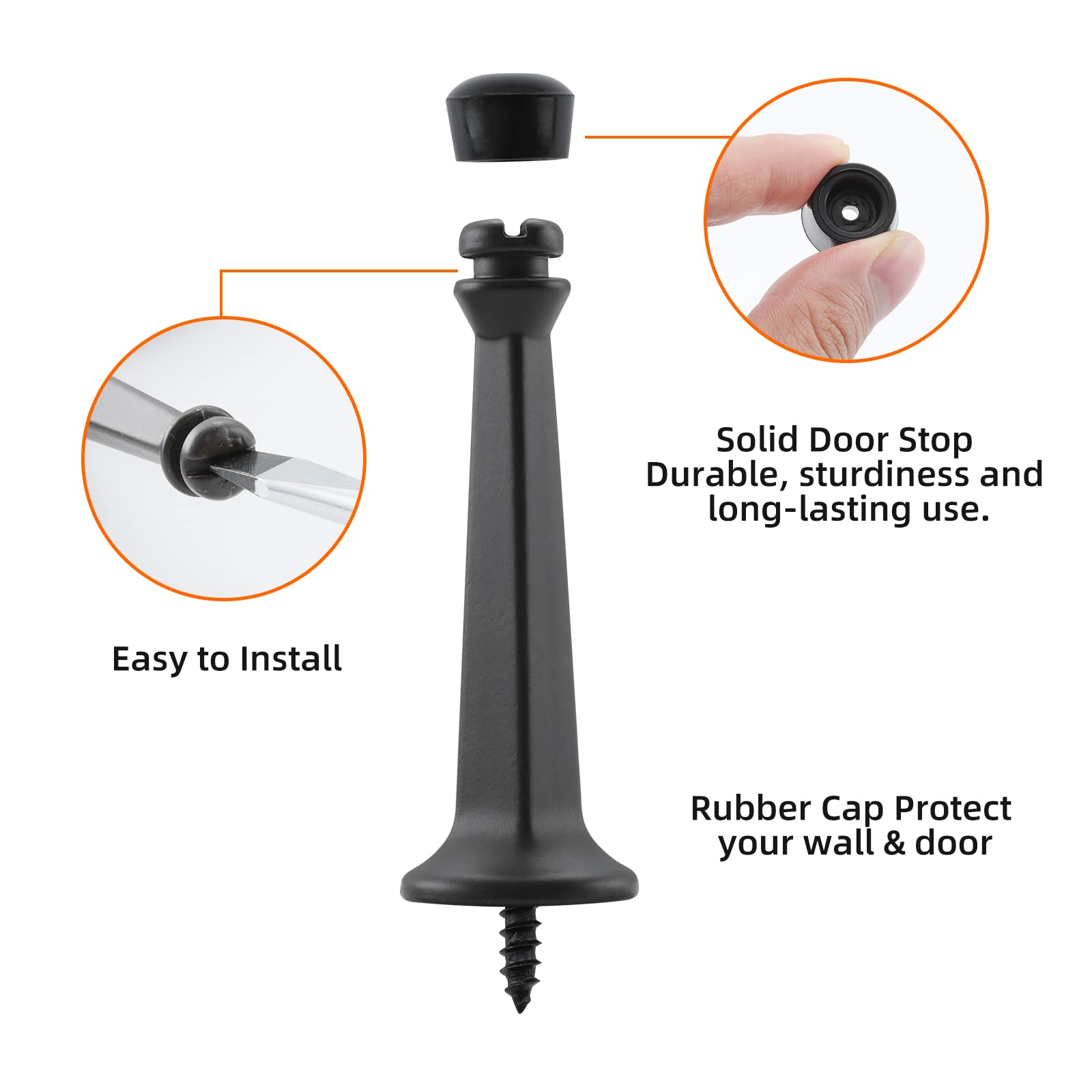 HOME MASTER HARDWARE Heavy Duty 3 in Solid Rigid Door Stop 12 Pack Door Stoppers Door Stops Matte Black w/ Rubber Tip