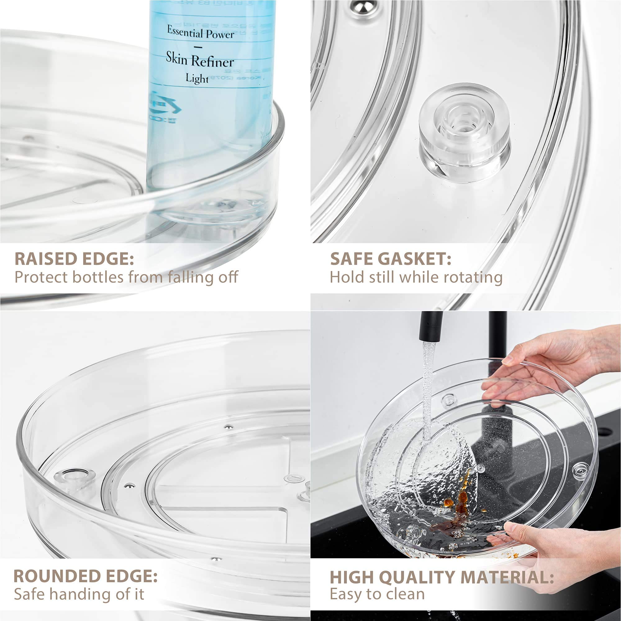 Empaxum 2 Pack Lazy Susan Cabinet Organizer 10.6" Clear Plastic Turntable Organizer Rotating Spice Rack Kitchen Storage Cosmetic Makeup Organizers for Pantry, Countertop, Fridge, Vanity, Bathroom