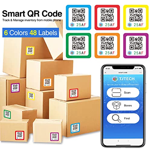 QR Code Labels for Storage & Organization Smart Moving Labels Pack and Track Labels with QR Code for Inventory, Storage – 48 Stickers (QR Code Labels for Storage - 48pcs)