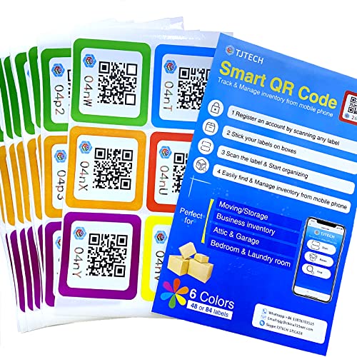 QR Code Labels for Storage & Organization Smart Moving Labels Pack and Track Labels with QR Code for Inventory, Storage – 48 Stickers (QR Code Labels for Storage - 48pcs)