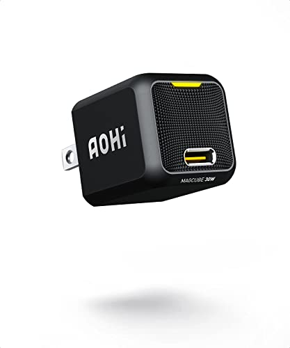 USB C Charger, AOHI Magcube 30W PD Mini Fast Charger GaN+ Wall Charger Power Adapter for iPhone 14/Plus/Pro/Pro Max/MacBook/iPhone 13/13 pro/ 12 Mini Pro Max/iPad Pro/Galaxy S21, Pixel, Black