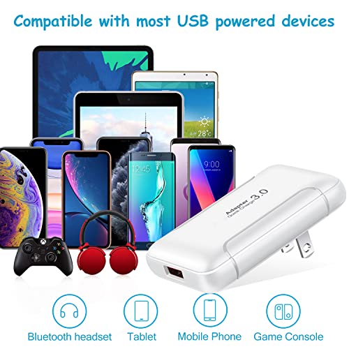 Slim Flat USB Wall Charger, Costyle 2 Pack 18W GaN Tech Fast Charge 3.0 Port Fast Charging Block with Foldable Plug Compatible for Samsung Galaxy S10 S9, iPhone 11 Xs XR X, Wireless Charger (White)