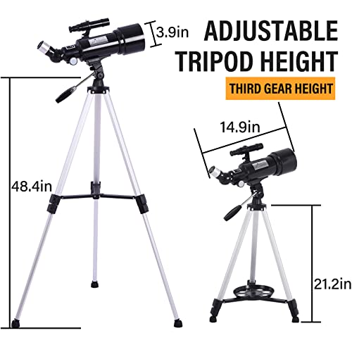 NETSKINSON Telescope, 70mm Aperture 400mm AZ Mount Astronomical Refracting Telescope for Kids Beginners, Portable Travel Telescope with Carry Bag, Phone Adapter & Wireless Remote