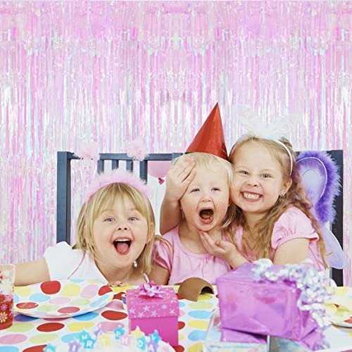 2 Pack Transparent Rainbow Fringe Curtains, 3.2 x 8.2 ft Iridescent Photo Booth Streamer Tinsel Curtains Background for Bachelorette Birthday Wedding Graduation Holiday Decor (Clear)