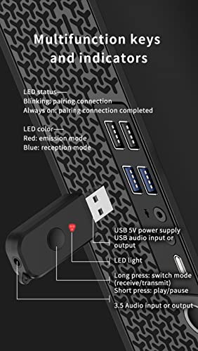 2 in 1 Bluetooth V5.3 Transmitter Receiver, USB Bluetooth Adapter, Wireless Audio Transmitter for TV to Bluetooth Headphones, Low Latency, Power by USB for TV/PC Home/Car Sound System