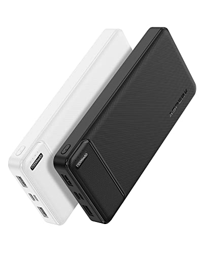 AsperX 2-Pack 15000mAh Portable Charger Power Bank [ USB-C Out and In ] [5V 3A Faster Charging] [ Dual USB A ] Slim High-Speed External Battery Pack for iPhone, Samsung, Android and More (Black+White)