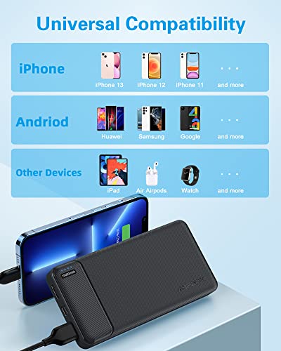 AsperX 2-Pack 15000mAh Portable Charger Power Bank [ USB-C Out and In ] [5V 3A Faster Charging] [ Dual USB A ] Slim High-Speed External Battery Pack for iPhone, Samsung, Android and More (Black+White)