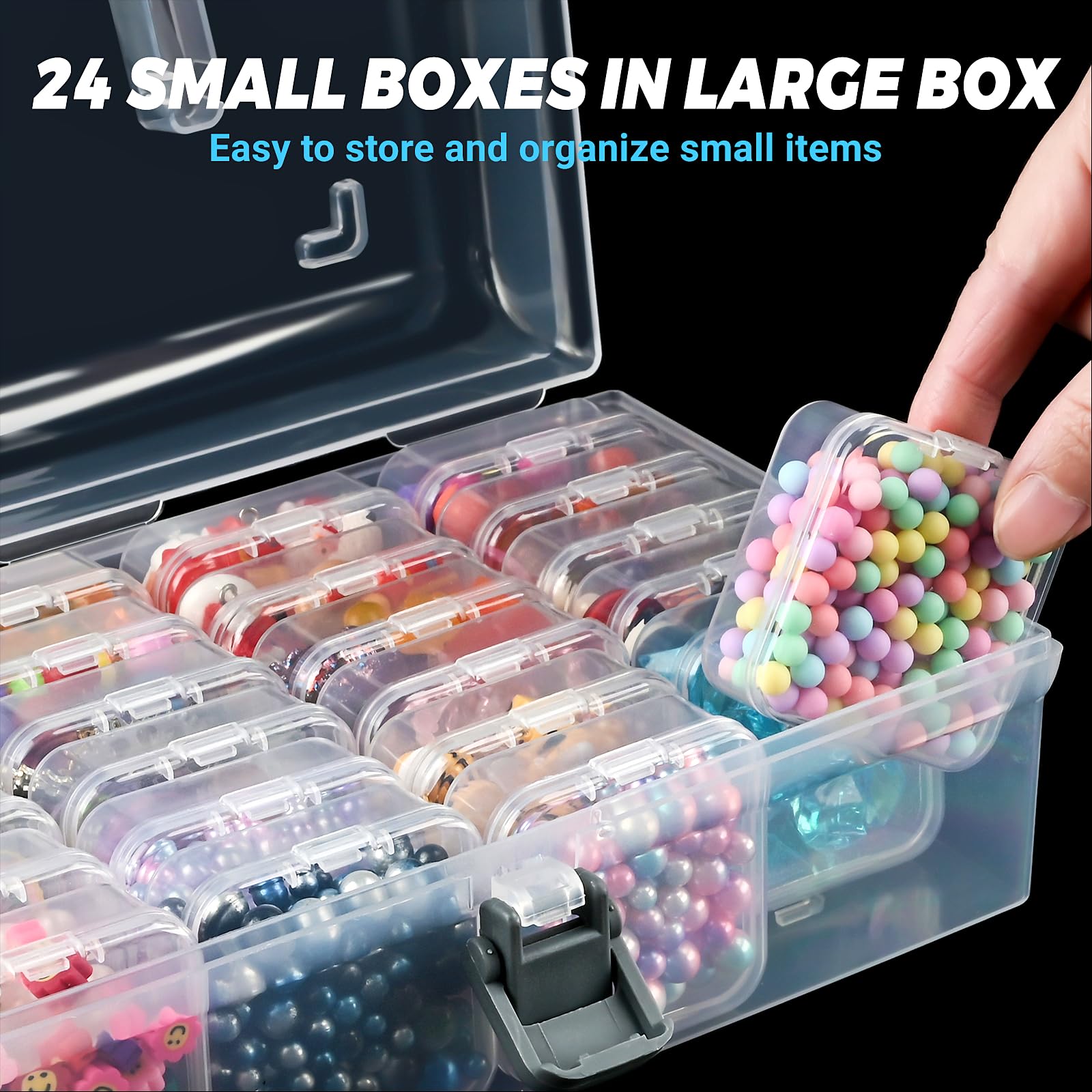 Jutieuo 15 Pieces Small Clear Plastic Beads Storage Containers Box with Hinged Lid - 1 Pack Large Organizer Box - Small Items Crafts Jewelry Storage Boxes with Labels