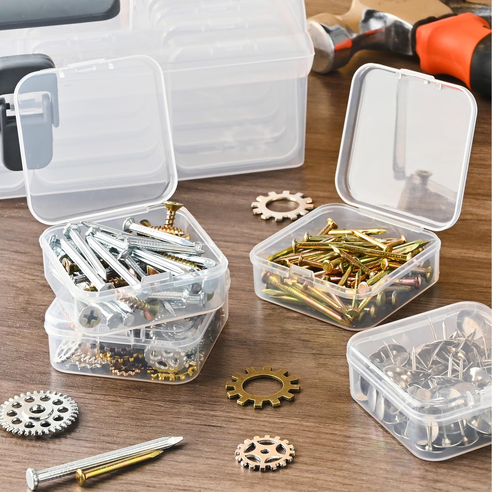 Jutieuo 15 Pieces Small Clear Plastic Beads Storage Containers Box with Hinged Lid - 1 Pack Large Organizer Box - Small Items Crafts Jewelry Storage Boxes with Labels
