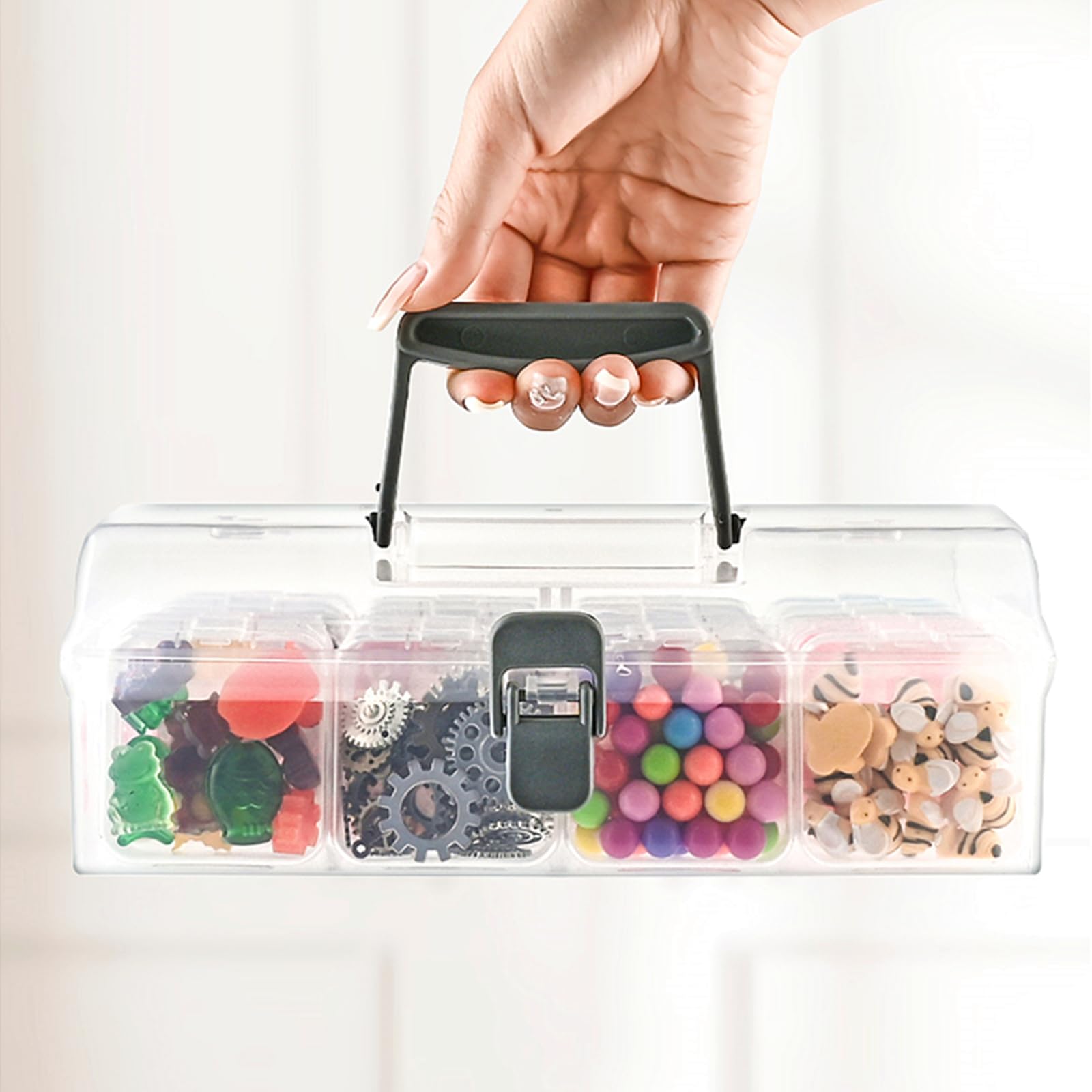 Jutieuo 15 Pieces Small Clear Plastic Beads Storage Containers Box with Hinged Lid - 1 Pack Large Organizer Box - Small Items Crafts Jewelry Storage Boxes with Labels