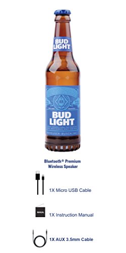 Bud Light Beer Bluetooth Bottle Speaker Portable Wireless Speaker with Rechargeable Battery Ideal for Indoor and Outdoor Activities Loud and Bass Audio Sound Easy to Carry Anywhere