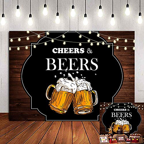 Retro Rustic Wooden Board Photography Backdrop Cheers and Beers Mug Photo Background 30th 40th 50th Birthday Party Decorations Photo Booths Studio Props Vinyl 5x3ft Banner Supplies