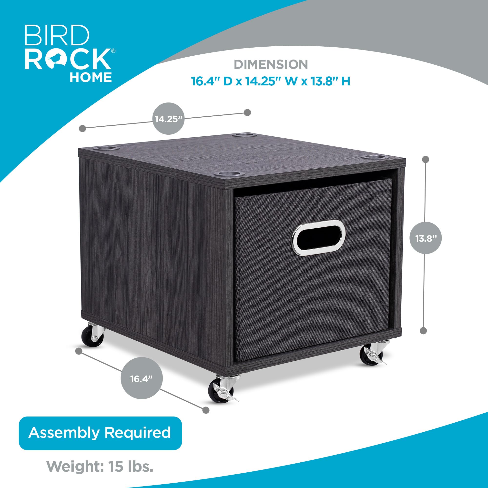 BIRDROCK HOME Rolling File Cabinet with 1 Lateral Drawer β Decorative Storage Shelf for Blankets, Books, Files, Magazines, Toys, etc β Removable Bin with Handles β Under Desk Office Organizer