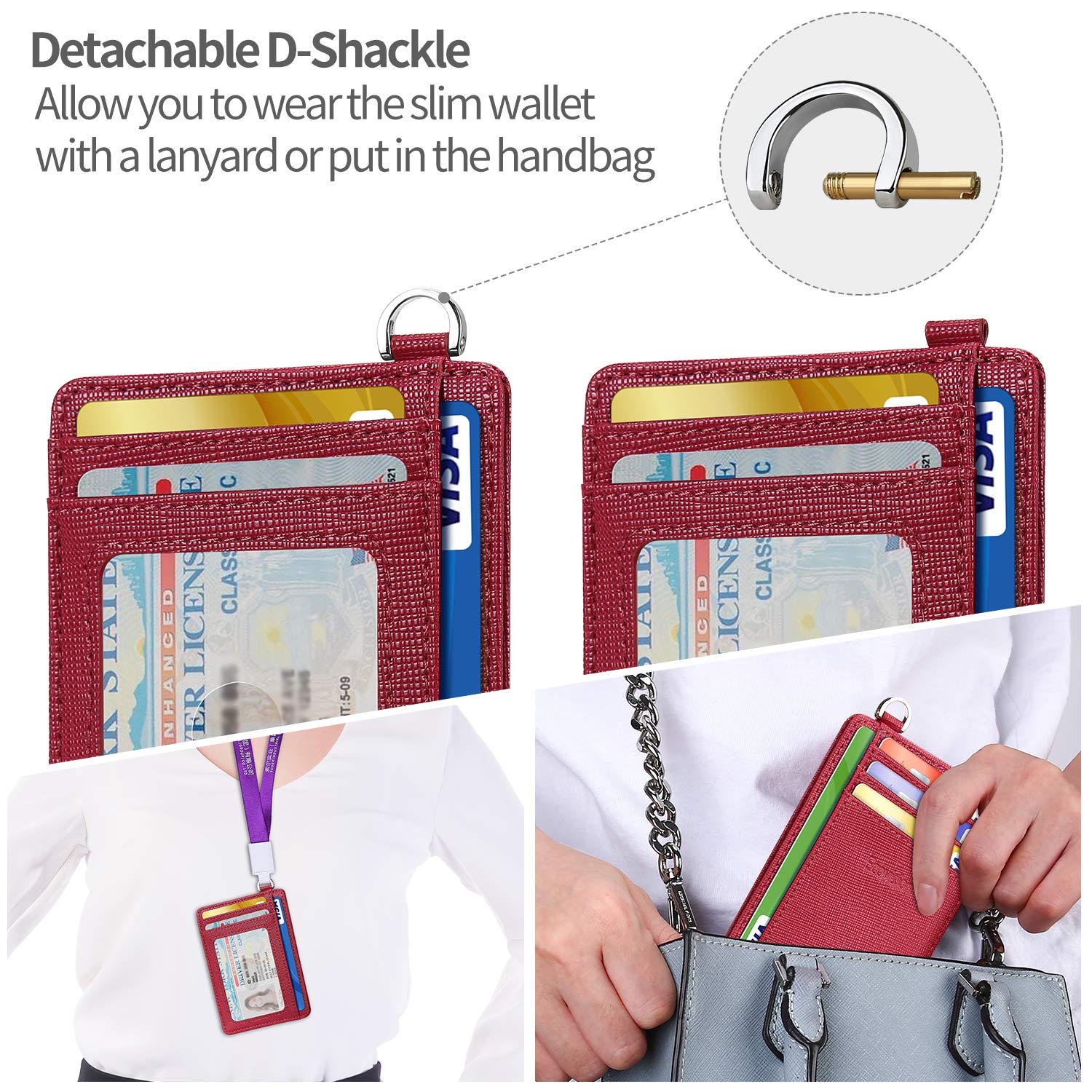 EcoVision Slim Minimalist Front Pocket Wallet, RFID Blocking Credit Card Holder Wallet with Detachable D-Shackle for Men Women