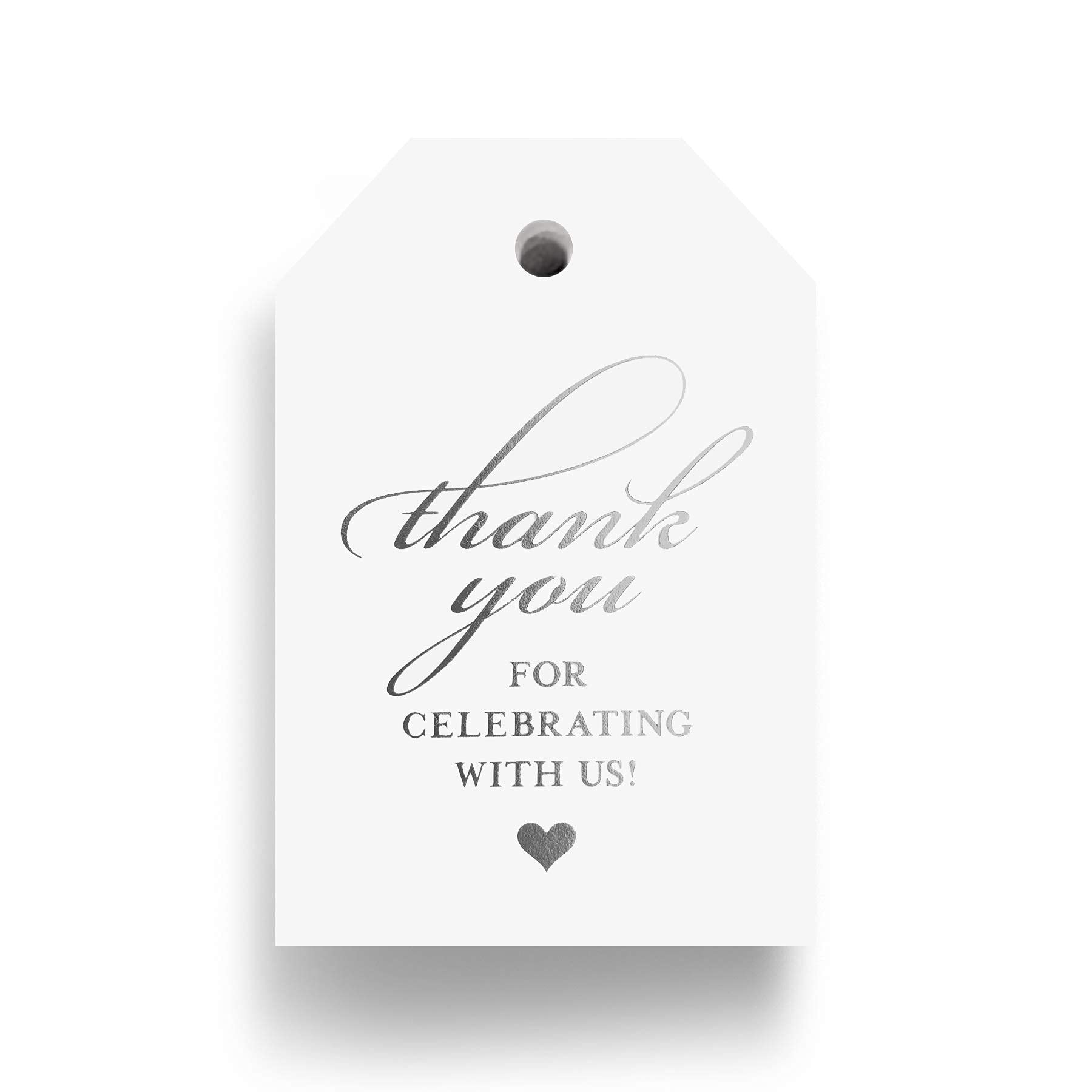 Bliss Collections Thank You Tags, 50 Real Silver Foil Gift Tags for Weddings, Receptions, Bridal Showers, Baby Shower Favors, Engagement Parties, Special Events, Thank You for Celebrating with Us