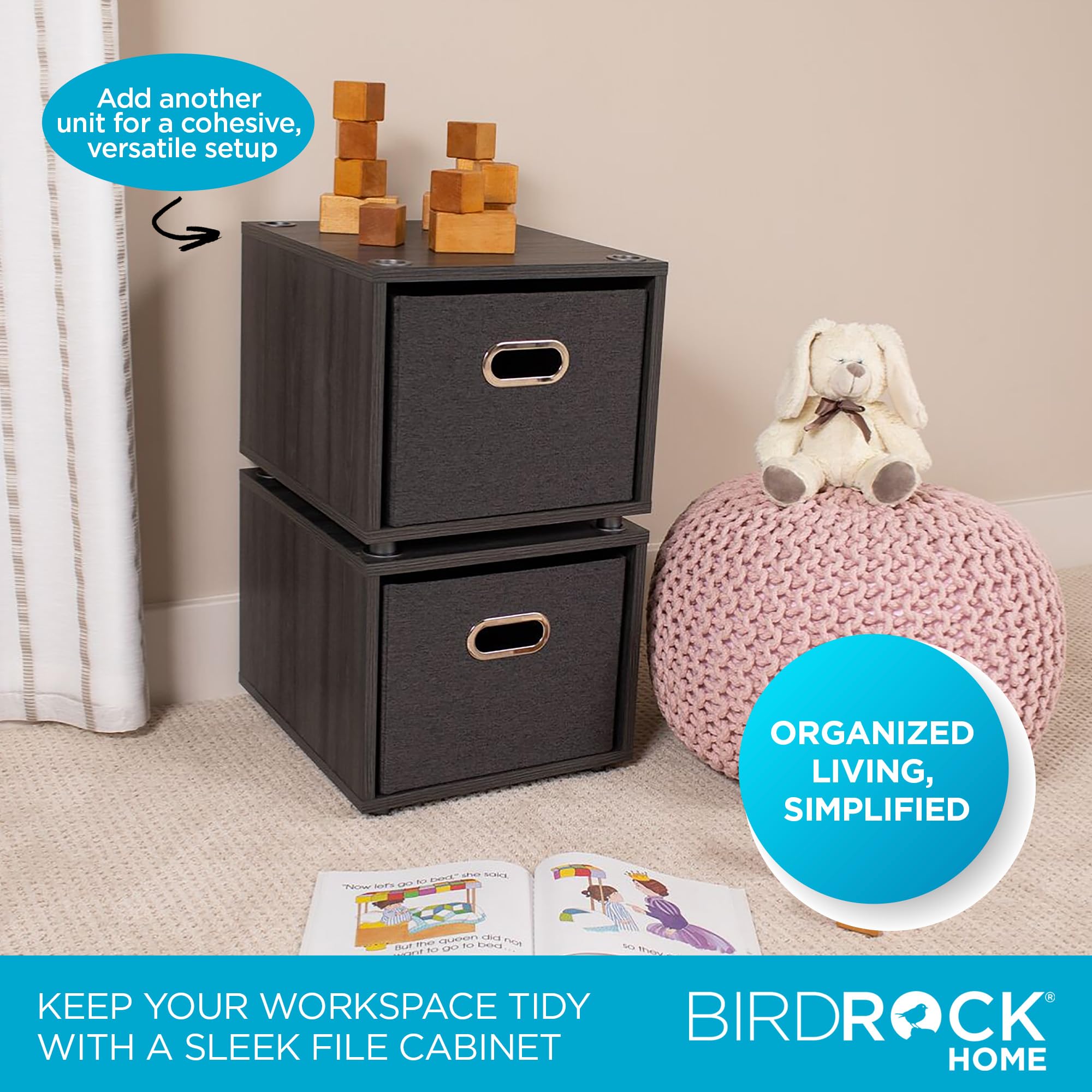 BIRDROCK HOME Rolling File Cabinet with 1 Lateral Drawer β Decorative Storage Shelf for Blankets, Books, Files, Magazines, Toys, etc β Removable Bin with Handles β Under Desk Office Organizer