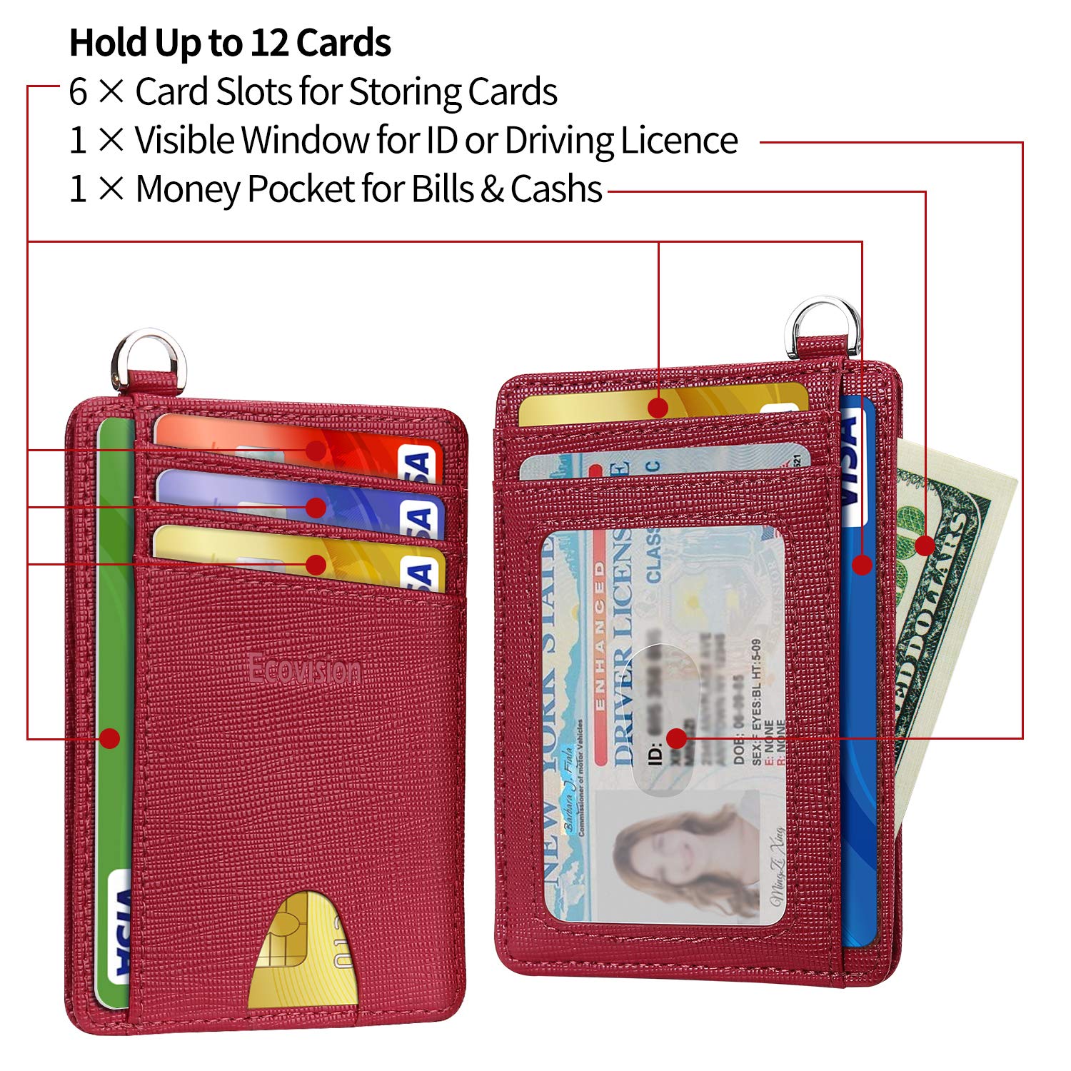 EcoVision Slim Minimalist Front Pocket Wallet, RFID Blocking Credit Card Holder Wallet with Detachable D-Shackle for Men Women