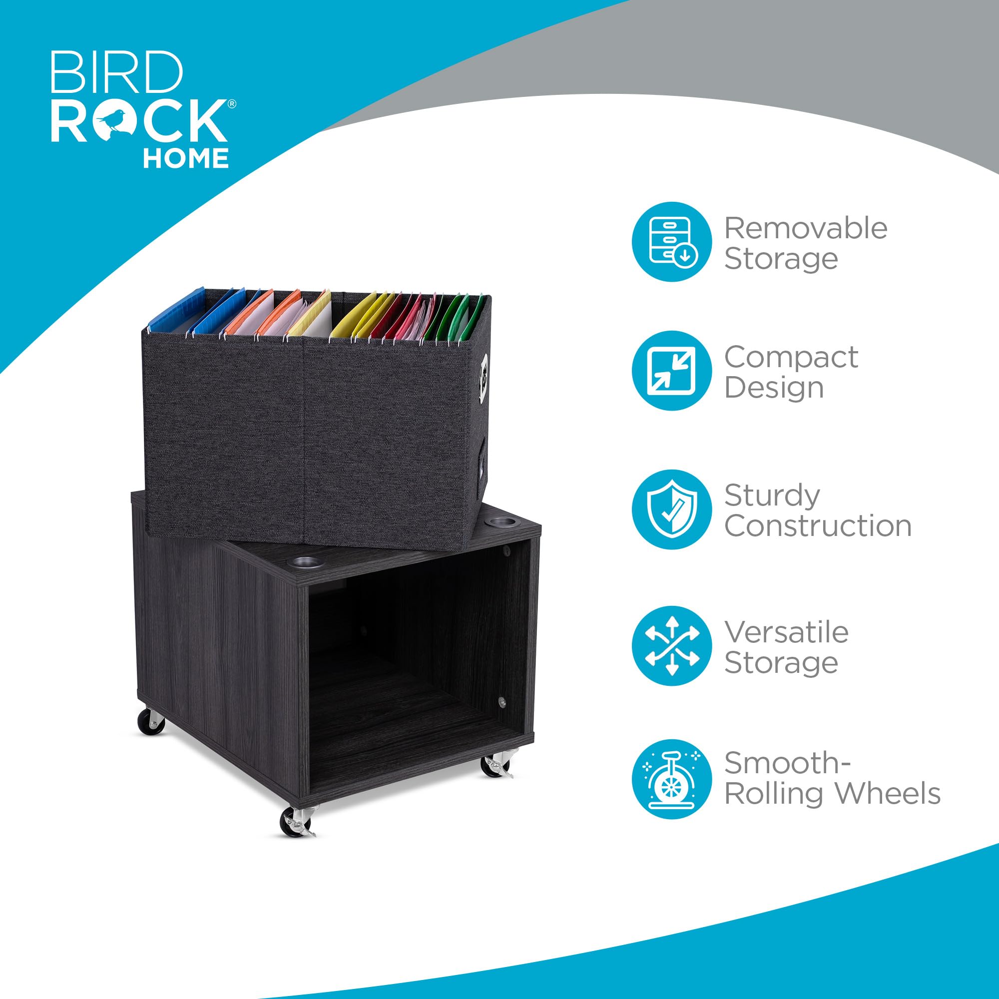 BIRDROCK HOME Rolling File Cabinet with 1 Lateral Drawer β Decorative Storage Shelf for Blankets, Books, Files, Magazines, Toys, etc β Removable Bin with Handles β Under Desk Office Organizer