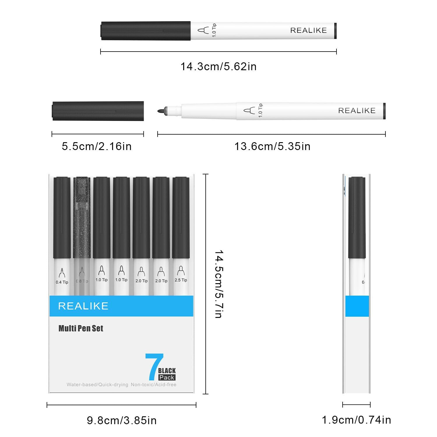 REALIKE Variety Pens for Cricut Maker 3/Maker/Explore 3/Air 2/Air,Black Pens Set of 7Pack Include Fine Point Pen,Glitter Gel, Marker, Calligraphy Writing Drawing Pens Compatible with Cricut