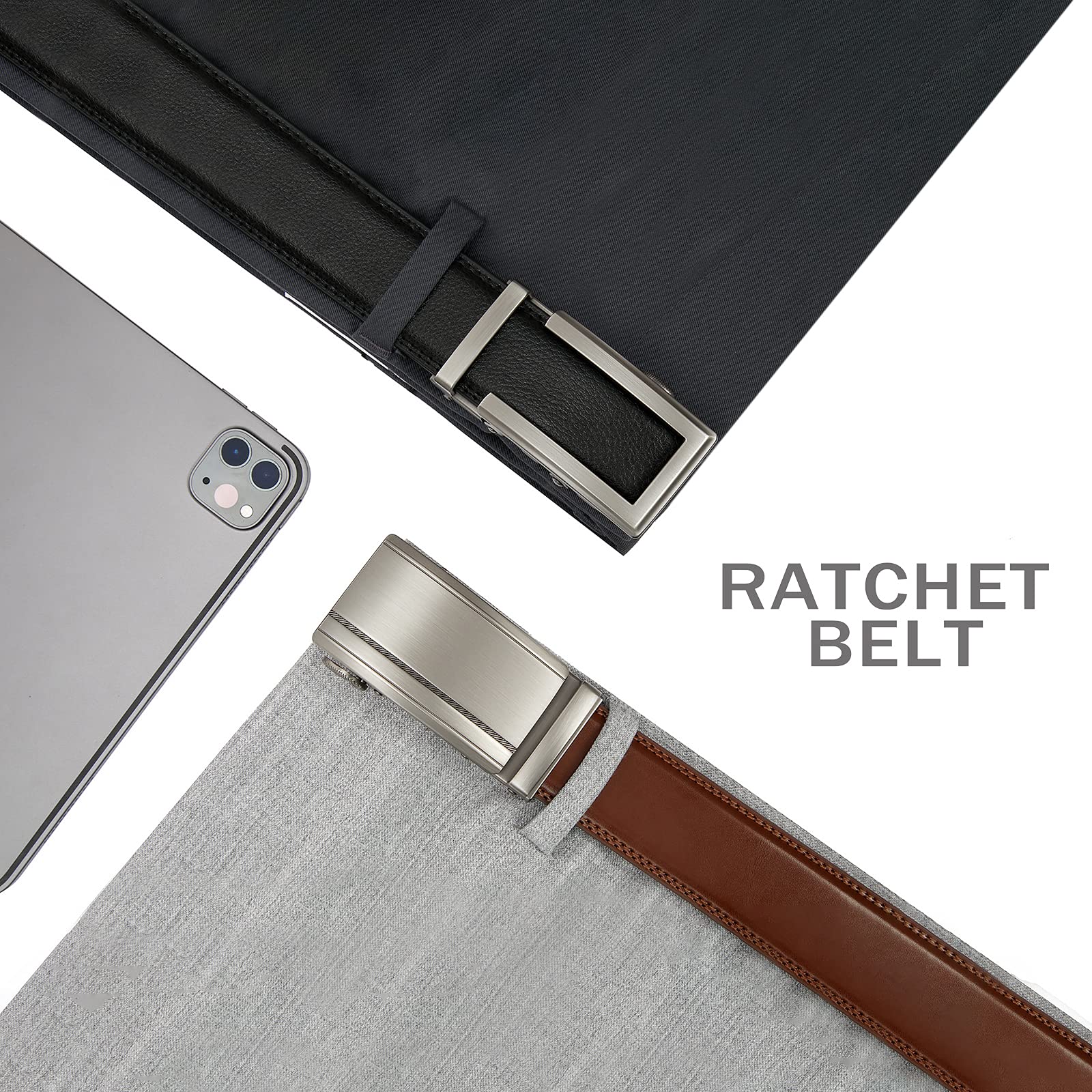 PlusZis 28"-68" Men's Leather Ratchet Dress Belt Big And Tall With Automatic Buckle