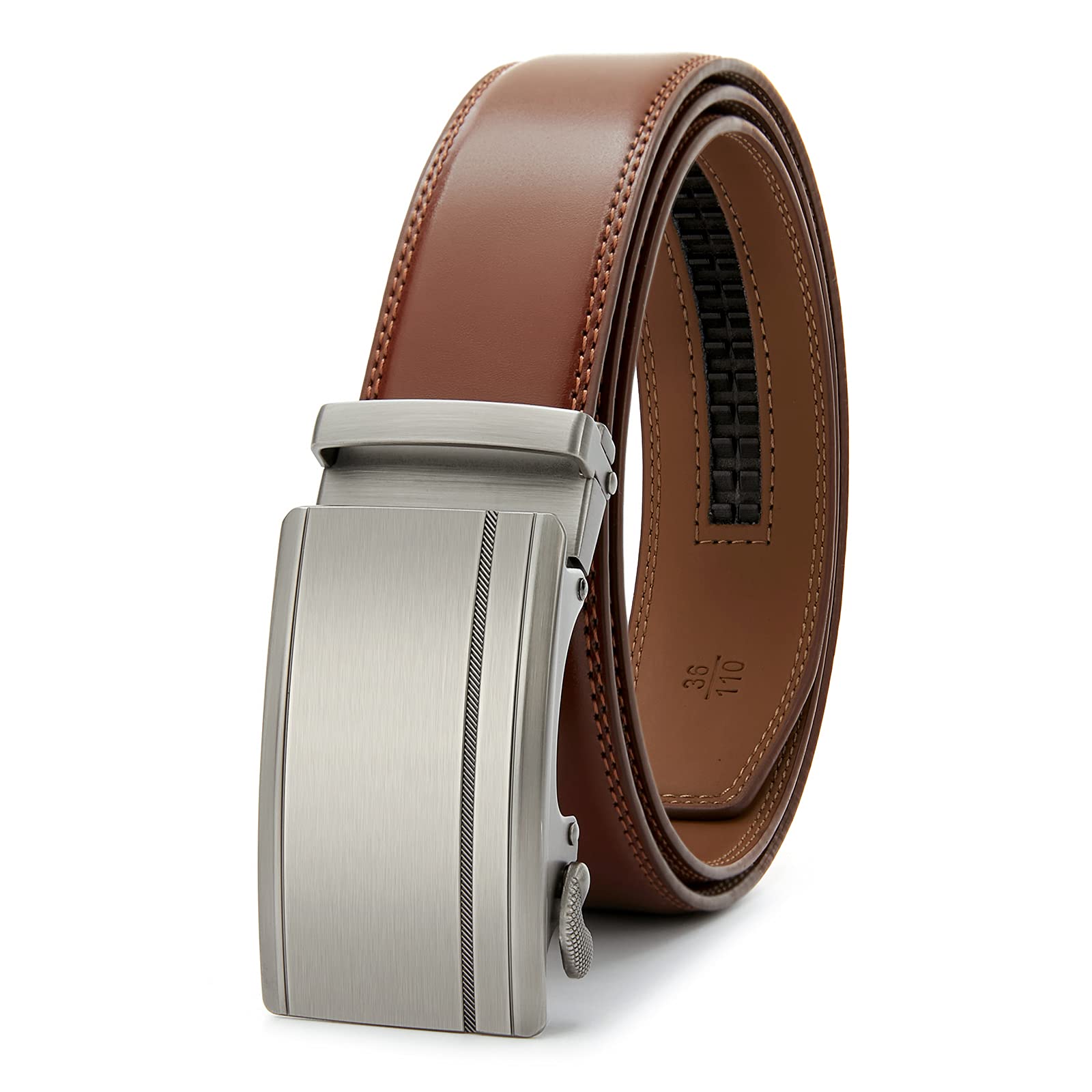 PlusZis 28"-68" Men's Leather Ratchet Dress Belt Big And Tall With Automatic Buckle
