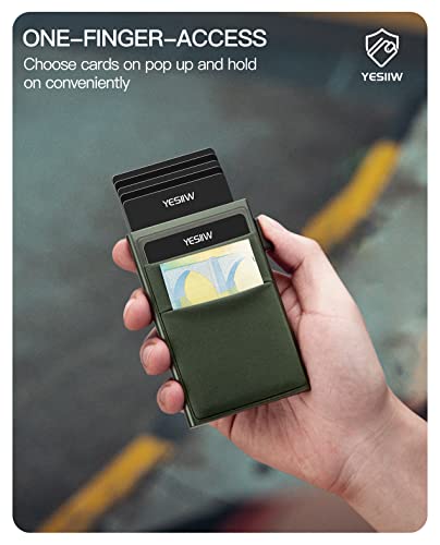 YESIIW Slim Card Holder Wallet - Minimalist Pop up Wallet for Men RFID Blocking with Money Pocket | Metal Wallet Card Case Green