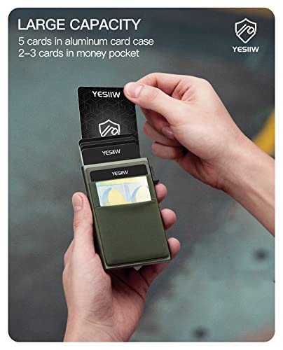 YESIIW Slim Card Holder Wallet - Minimalist Pop up Wallet for Men RFID Blocking with Money Pocket | Metal Wallet Card Case Green