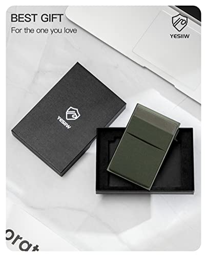 YESIIW Slim Card Holder Wallet - Minimalist Pop up Wallet for Men RFID Blocking with Money Pocket | Metal Wallet Card Case Green