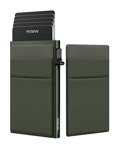 YESIIW Slim Card Holder Wallet - Minimalist Pop up Wallet for Men RFID Blocking with Money Pocket | Metal Wallet Card Case Green