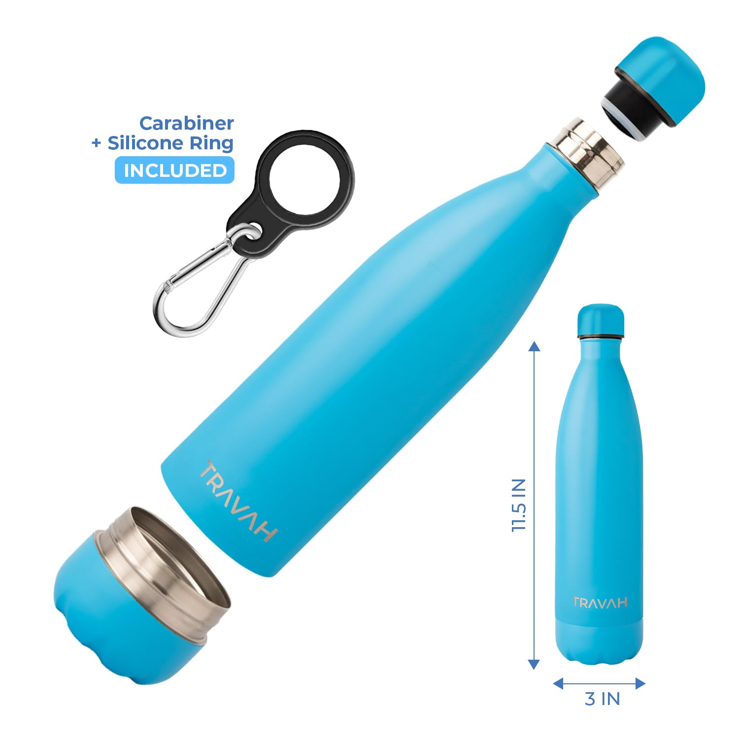 Diversion Safe Water Bottle Can Hidden Bottom for Valuables 17ounce Liquid Capacity and Dry Storage Compartment Stainless Steel Vacuum Insulated Leak Proof Smell Proof Bag Included (Light Blue)