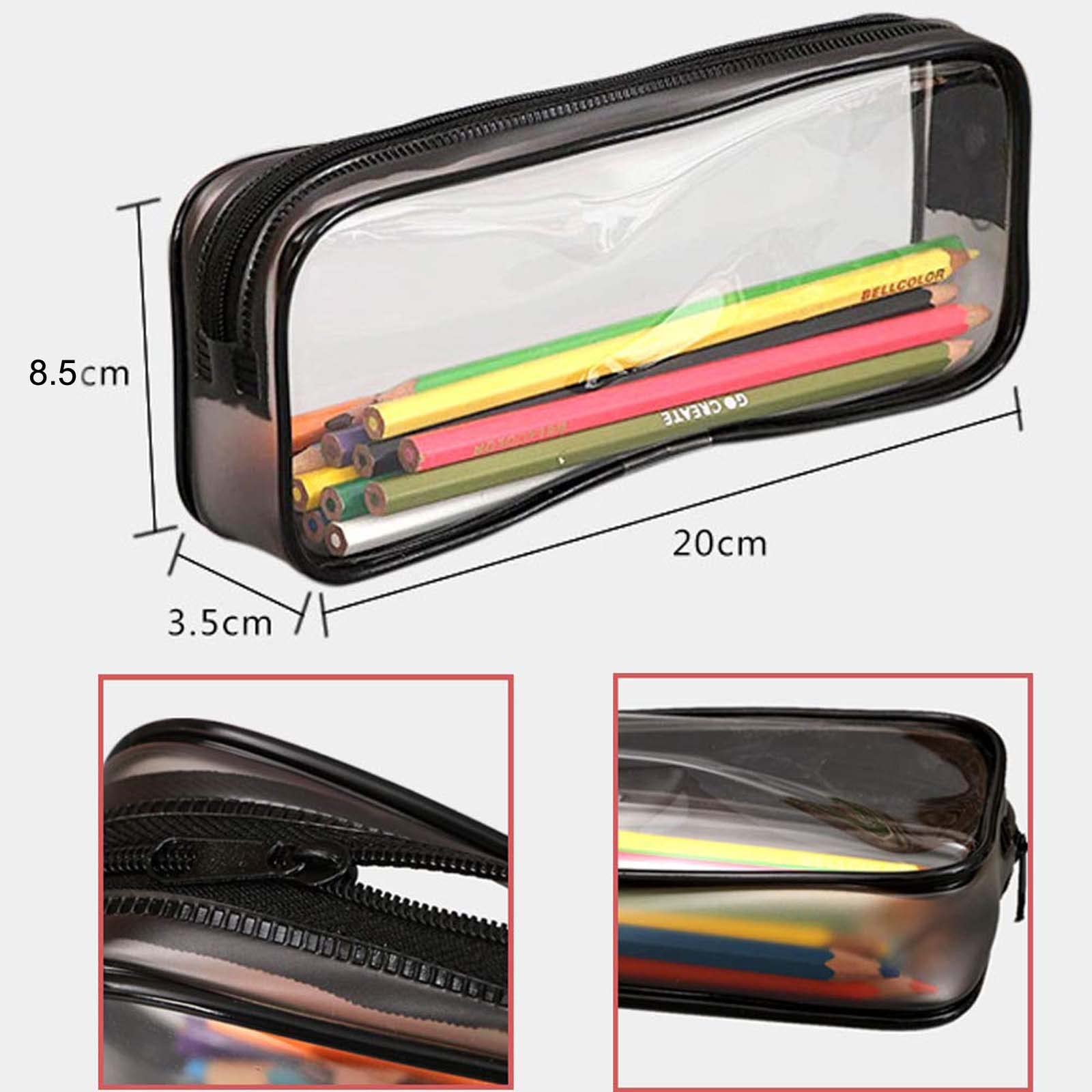 2pcs Clear PVC Zipper Pencil Bag Toiletries Exam Pen Pencil Pouch Case Travel Luggage Make up Cosmetic Bag (Black and White)
