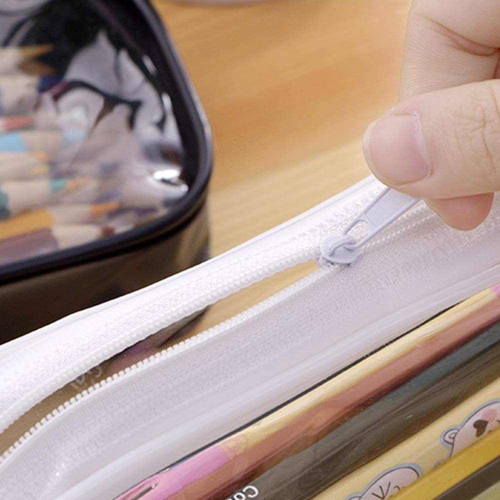 2pcs Clear PVC Zipper Pencil Bag Toiletries Exam Pen Pencil Pouch Case Travel Luggage Make up Cosmetic Bag (Black and White)