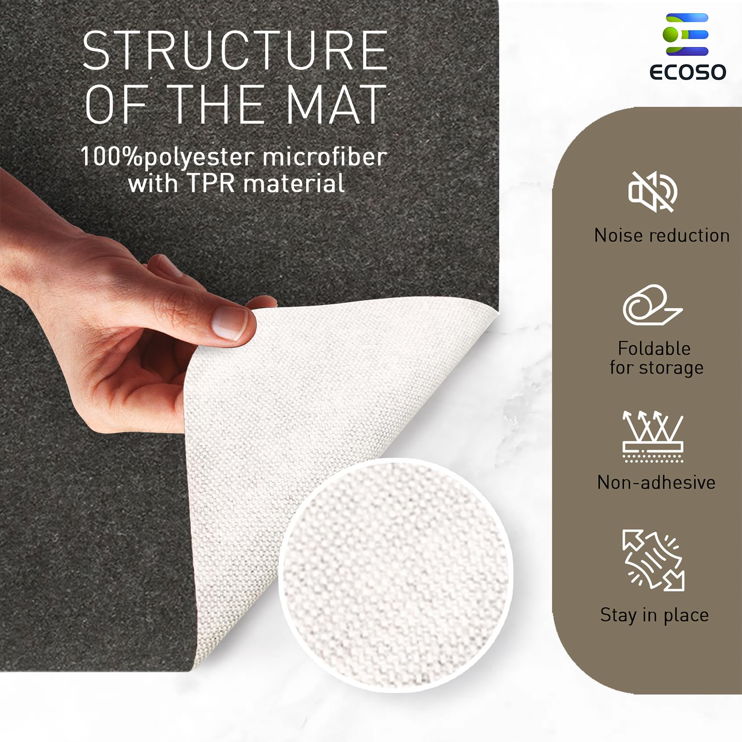 ECOSO Office Chair Mat for Hardwood/Tile Floor,Compressed Fabric Surface, 36"x 48",0.16" Thick, Hard Floor Protector,Anti Slip, Self Adhesive and ECO Friendly, Floor Mat for Office/Home. (Brown)