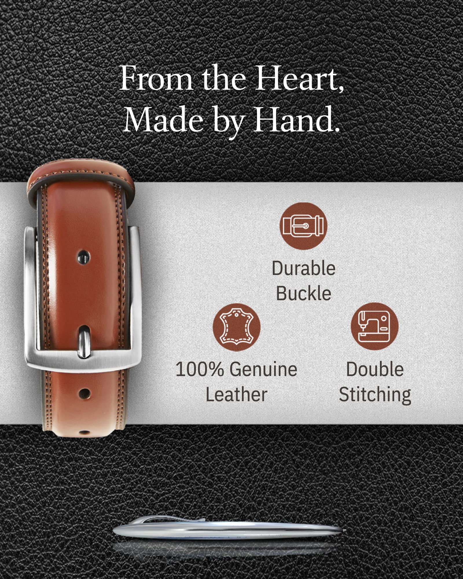 Access Denied Genuine Leather Dress Belts For Men - Mens Belt For Suits, Jeans, Uniform Brown Belt - Designed in the USA