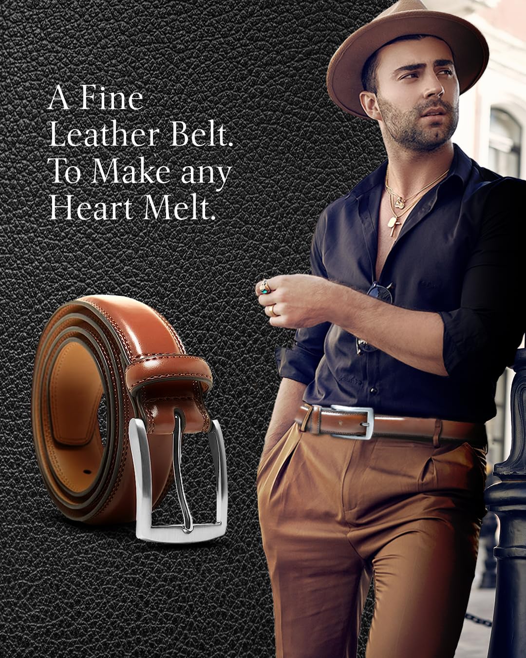 Access Denied Genuine Leather Dress Belts For Men - Mens Belt For Suits, Jeans, Uniform Brown Belt - Designed in the USA