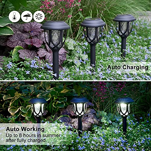 EXCMARK 10 Pack Solar Lights Outdoor Decorative, Solar Pathway Lights Outdoor, Solar Powered Garden Yard Lights for Walkway Sidewalk Driveway. (Black, Warm White)