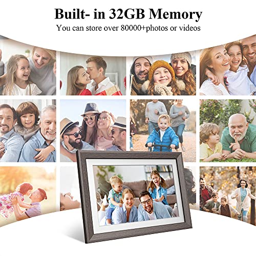 Digital Picture Frame FRAMEO 10.1 Inch 1280x800 IPS LCD Touch Screen WiFi Digital Photo Frame with Auto-Rotate 32GB Storage Share Photos and Vedios Instantly via Frameo (10.1 inch Wood Effect)
