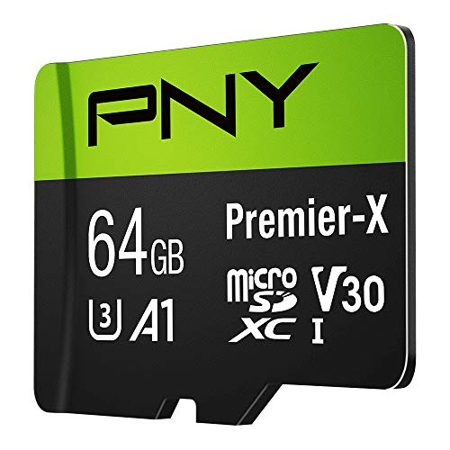 PNY 64GB Premier-X Class 10 U3 V30 microSDXC Flash Memory Card - 100MB/s, Class 10, U3, V30, A1, 4K UHD, Full HD, UHS-I, micro SD