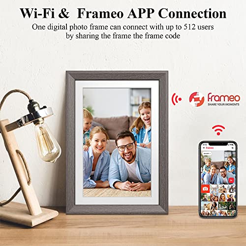Digital Picture Frame FRAMEO 10.1 Inch 1280x800 IPS LCD Touch Screen WiFi Digital Photo Frame with Auto-Rotate 32GB Storage Share Photos and Vedios Instantly via Frameo (10.1 inch Wood Effect)