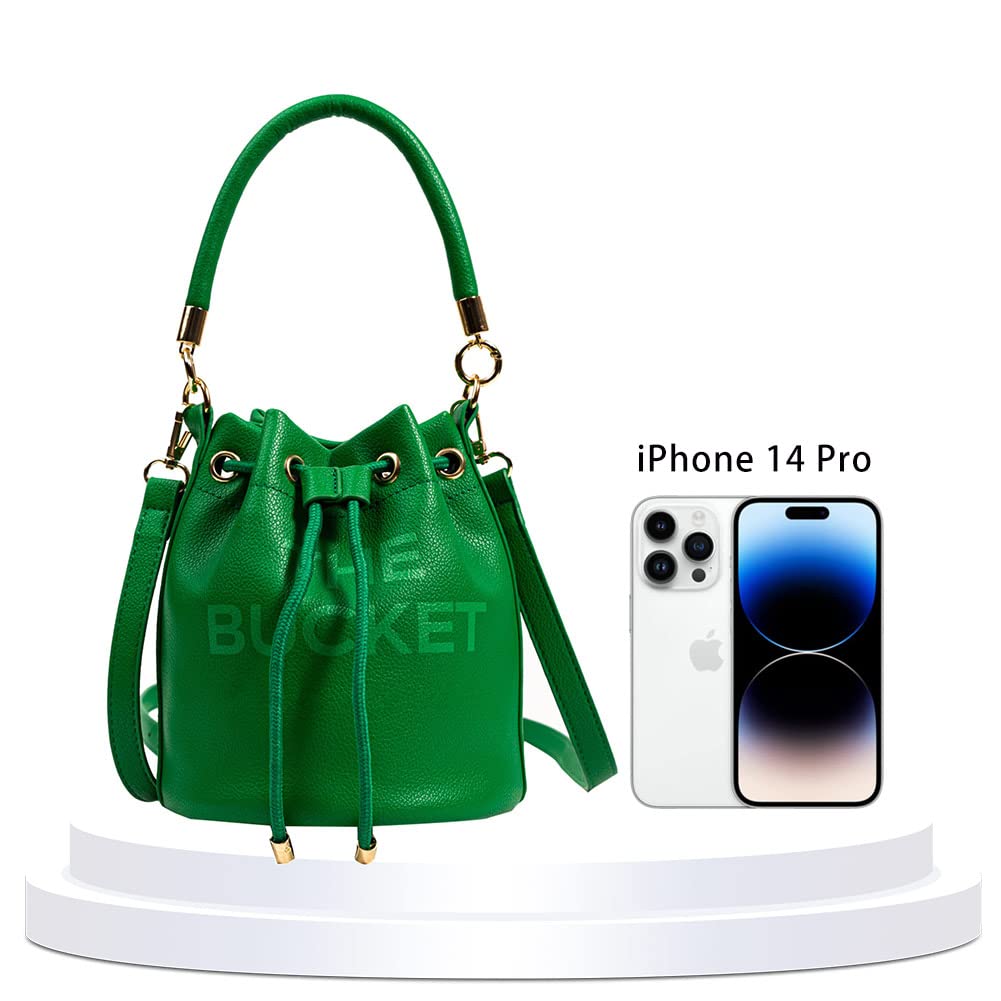 Bucket Bags for Women, Mini Bucket Bag Purses Soft Leather Crossbody Bucket Bags Drawstring Handbags Boho Bag (Green)
