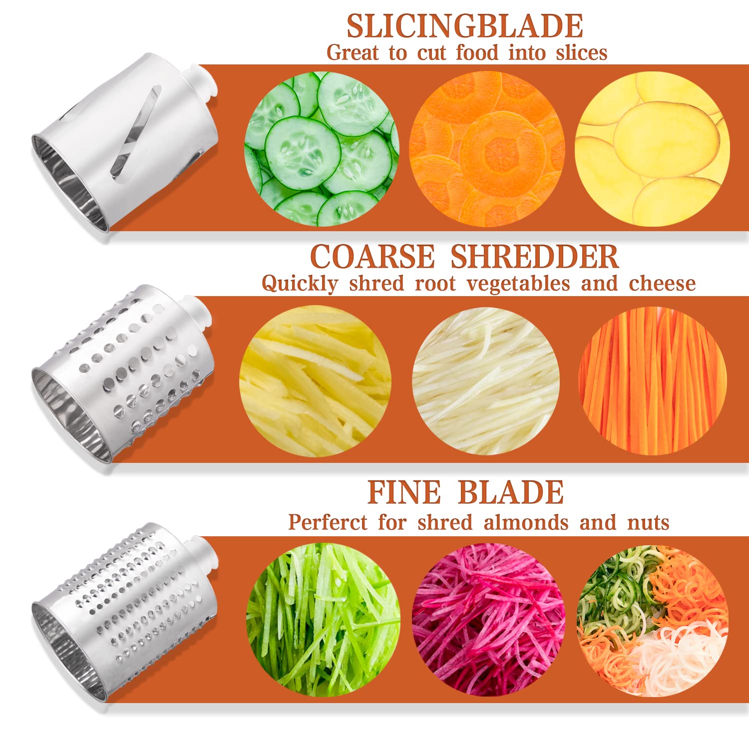 Stainless Steel Slicer Shredder Attachment for KitchenAid Stand Mixer, Cheese Grater KitchenAid, Slicer Accessories with 3 Blades (Cyan)