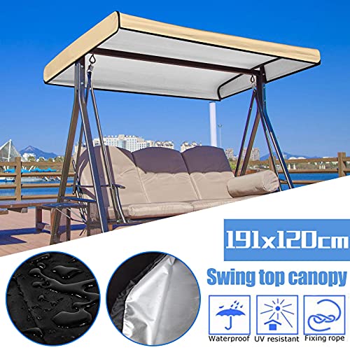 Elainilye Replacement Patio Swings Canopy Outdoor Replaceable Porch Top Cover Sunscreen Waterproof Garden Yard Swing Replacement Parts (Silver) (Beige)